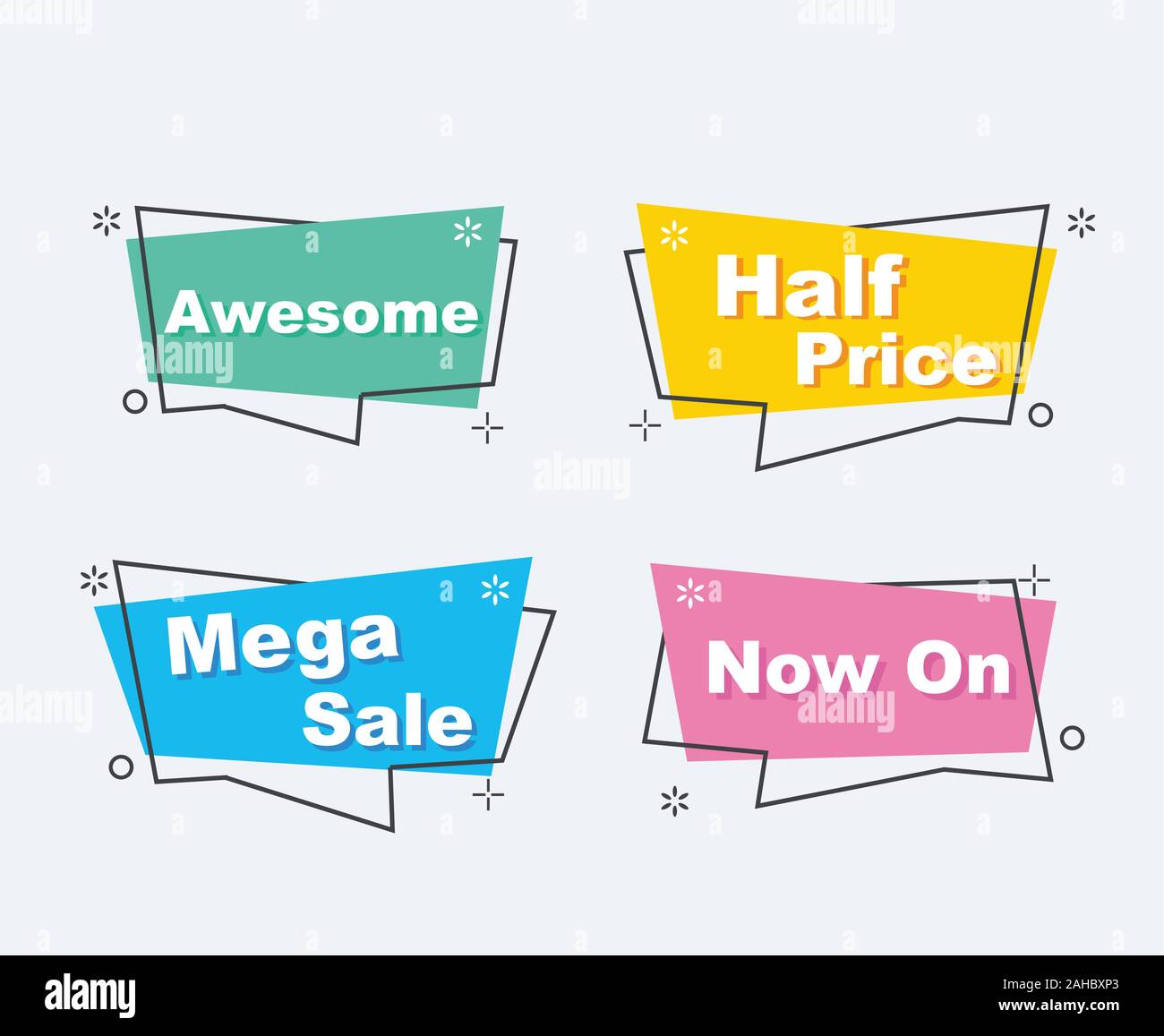 Flat linear promotion balloon and banner popup, scroll, badge, price ...