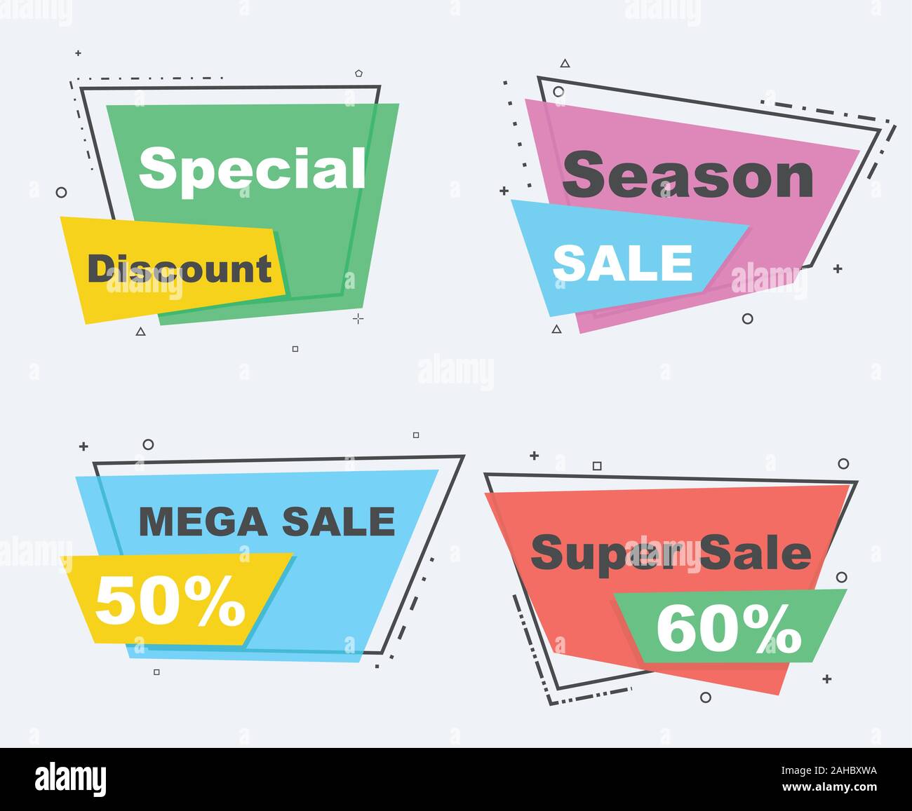 Flat linear promotion balloon and banner popup, scroll, badge, price ...