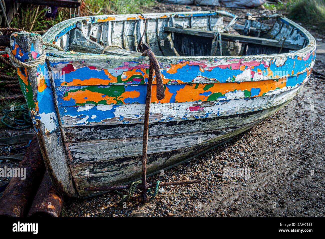 Beached Rowing Boat Stock Photo - Alamy