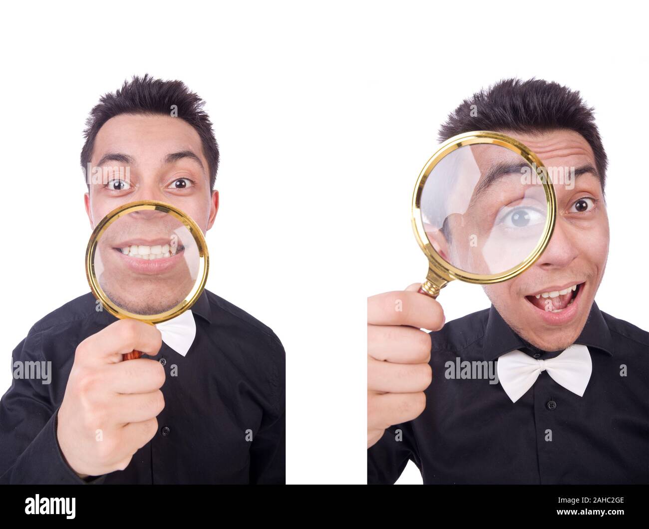 The funny man with magnifying glass Stock Photo - Alamy