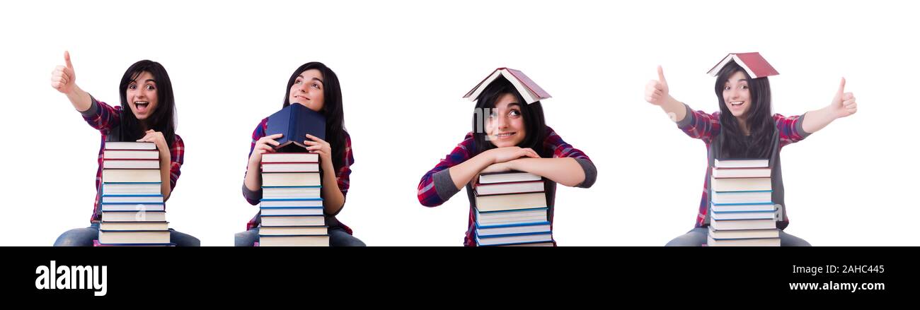 The young student with books isolated on white Stock Photo - Alamy