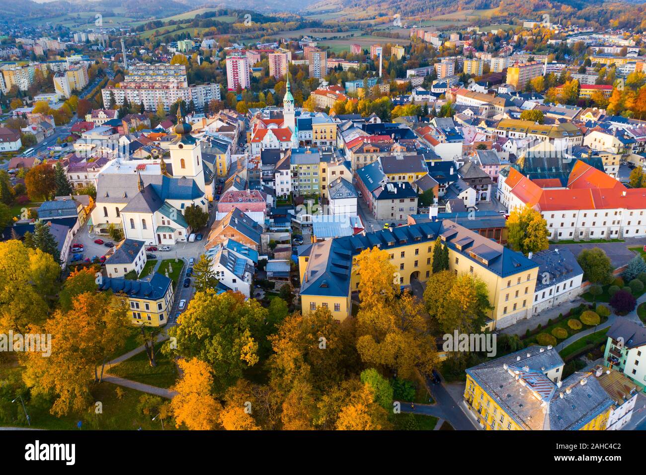 Aerial cityscape of Czech town Sumperk, Olomouc Region Stock Photo - Alamy