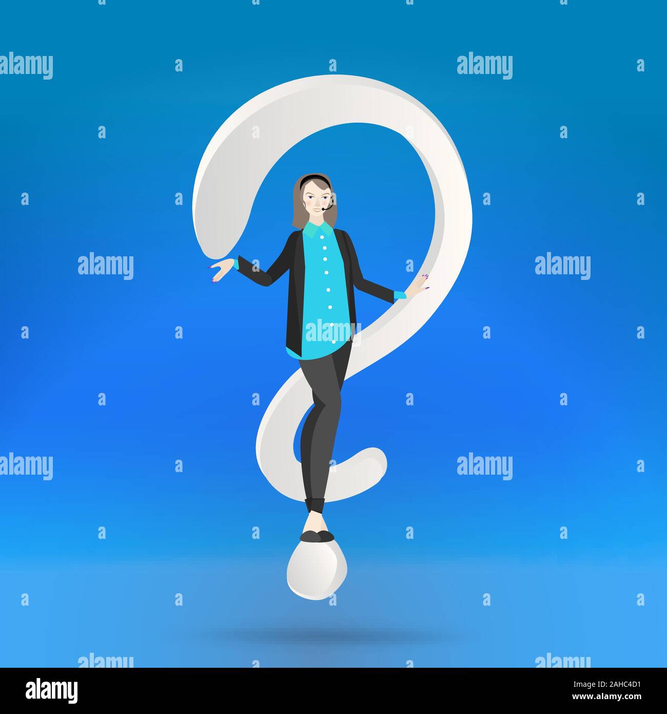Beautiful woman with question sign, giving help, FAQ cartoon vector ...