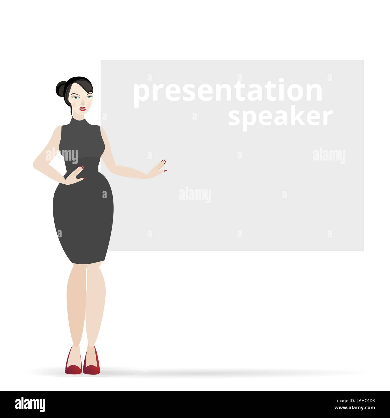 Cartoon beautiful smiling woman presentation speaker near big clean ...