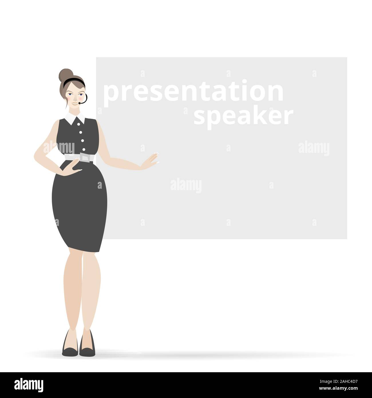 Cartoon beautiful smiling woman presentation speaker near big clean ...
