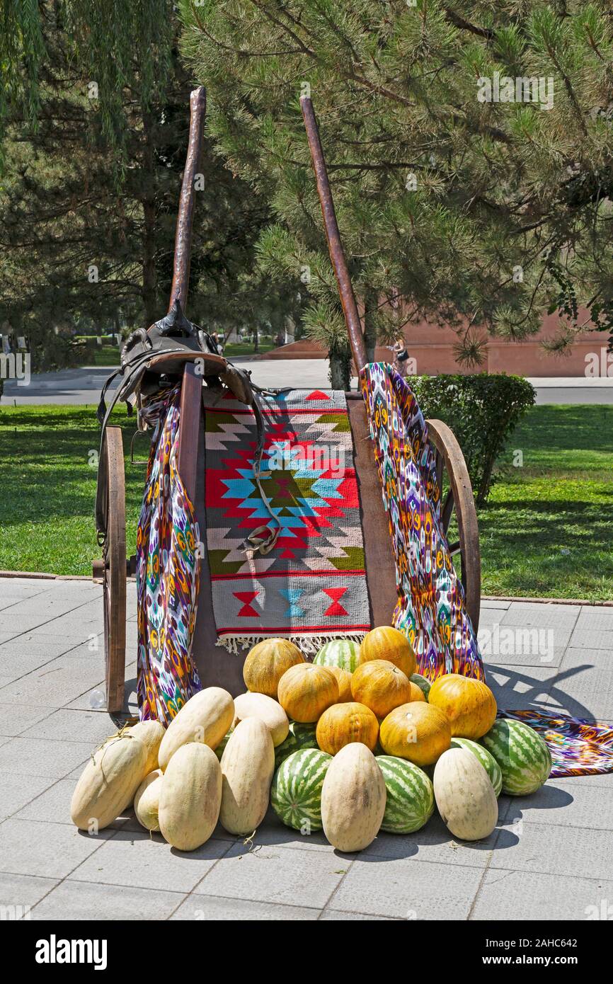 A barrow full of watermelons at a festival celebrating national Uzbek ...