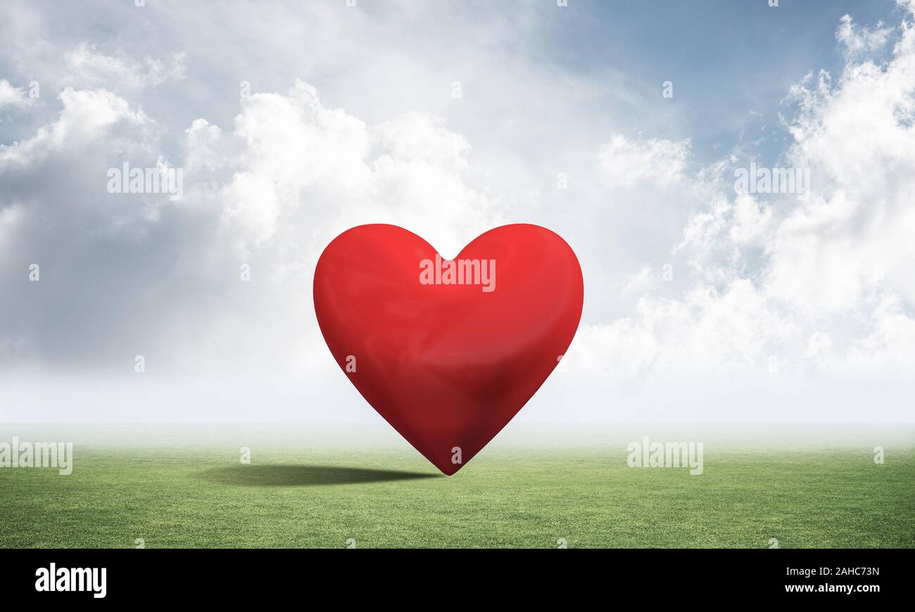 Big red heart on green field. Love and tenderness, valentines holiday ...