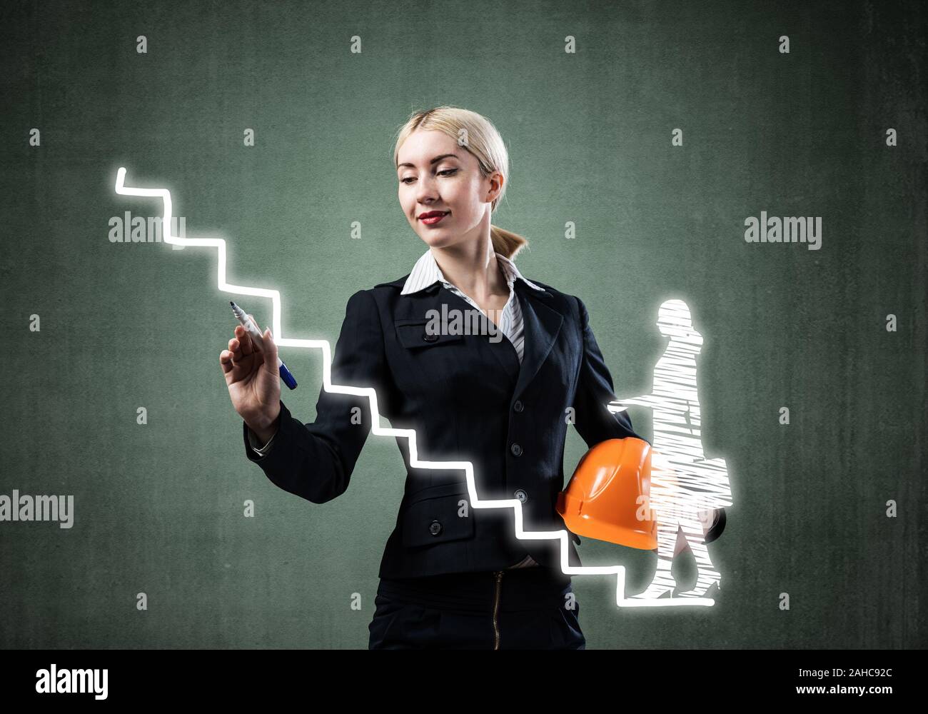 Business lady drawing success graph of professional career. Strategy ...