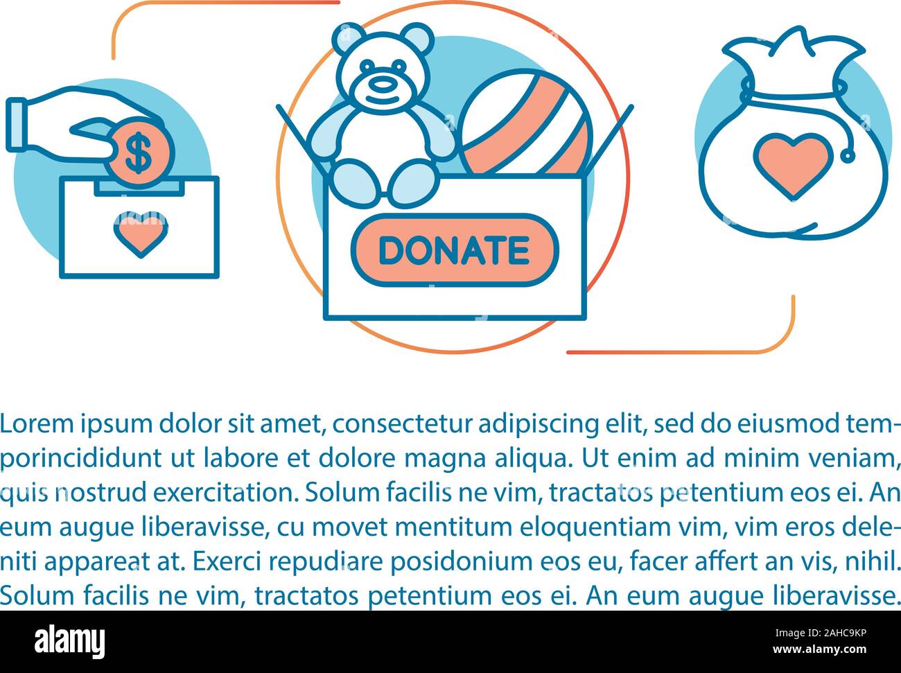 Donation concept linear illustration. Volunteering. Charitable ...
