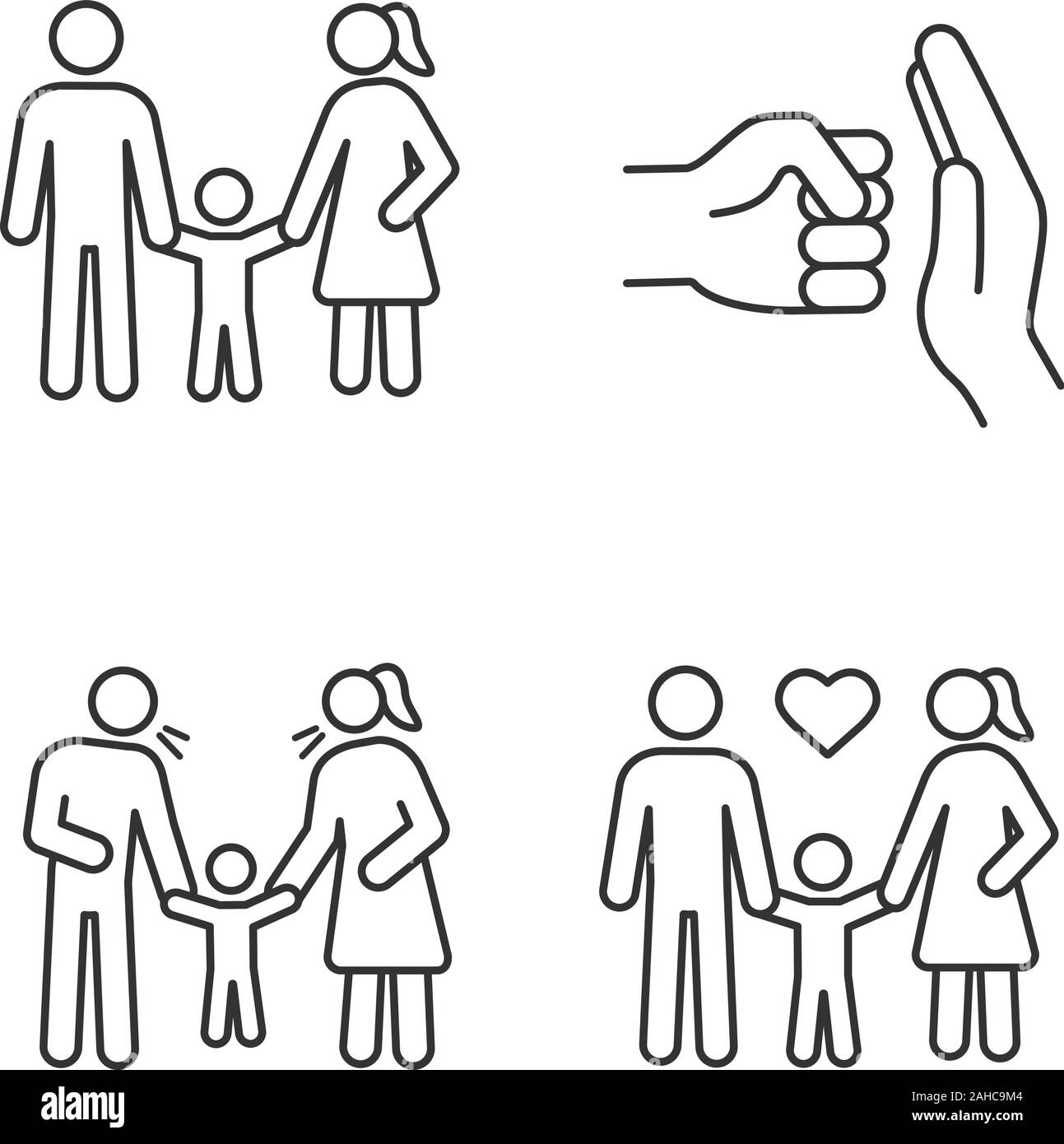 Child custody linear icons set. Thin line contour symbols. Childcare ...