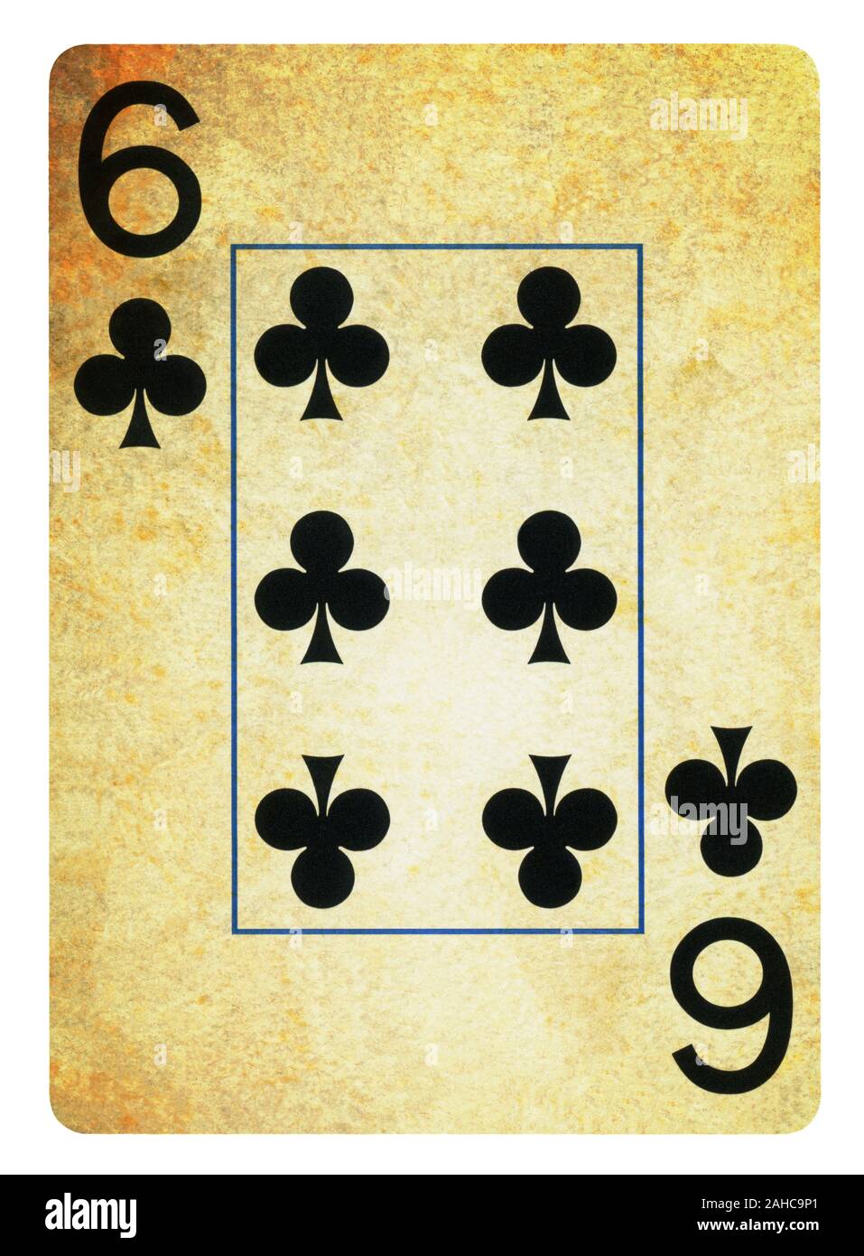 Six of Clubs Vintage playing card - isolated on white (clipping path ...
