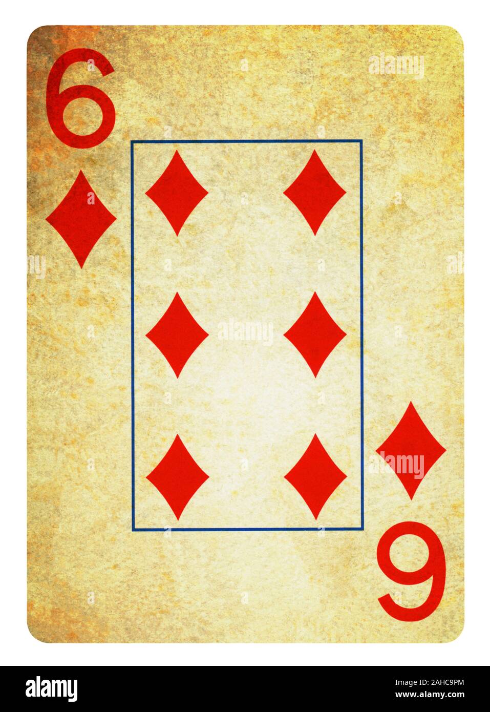 Six of Diamond Vintage playing card - isolated on white (clipping path ...