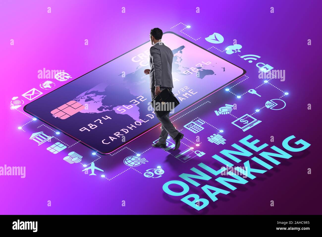 Online banking concept with the businessman Stock Photo - Alamy