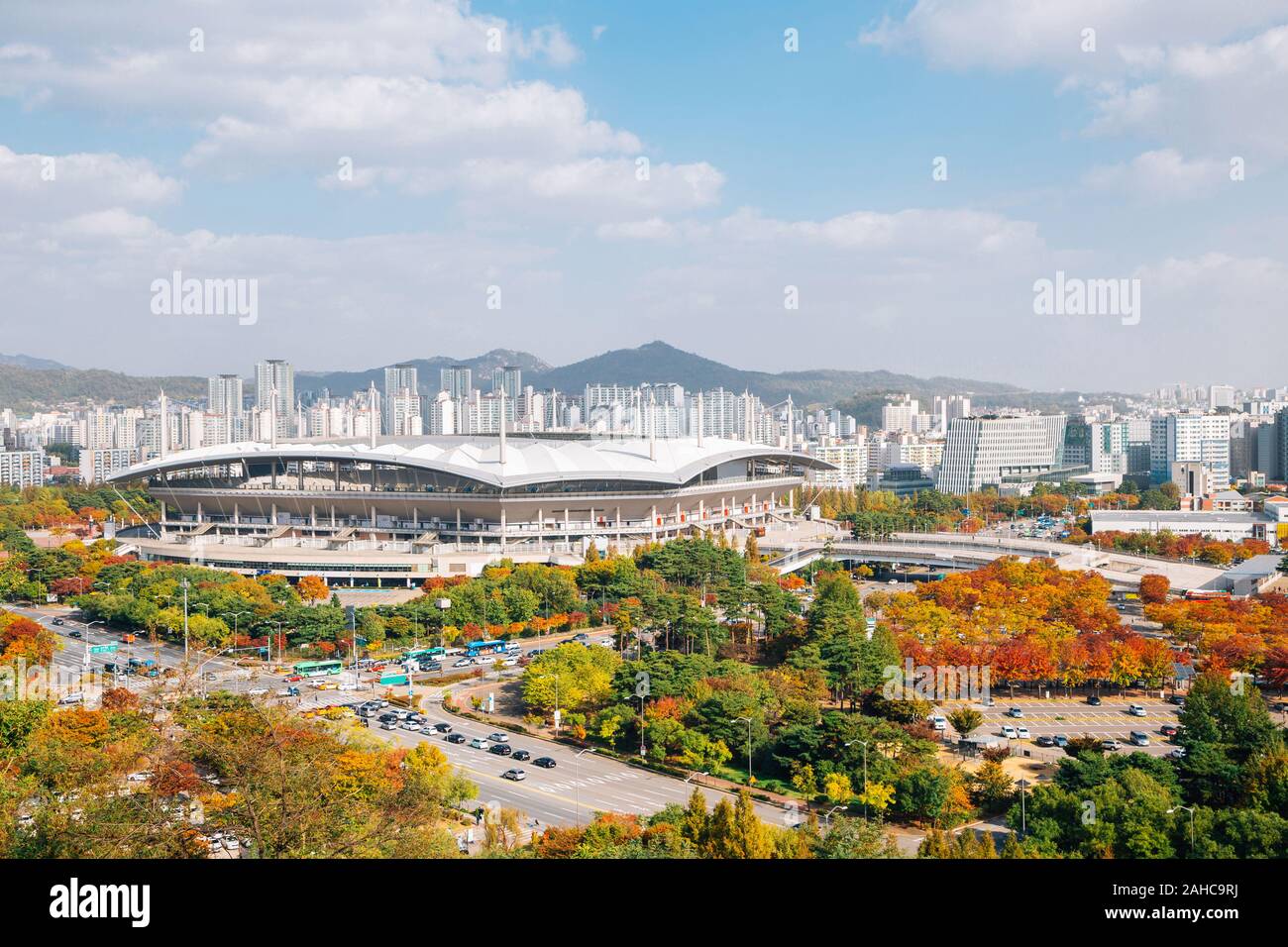 Seoul World Cup Stadium and Seoul city panorama view from Sky park at ...