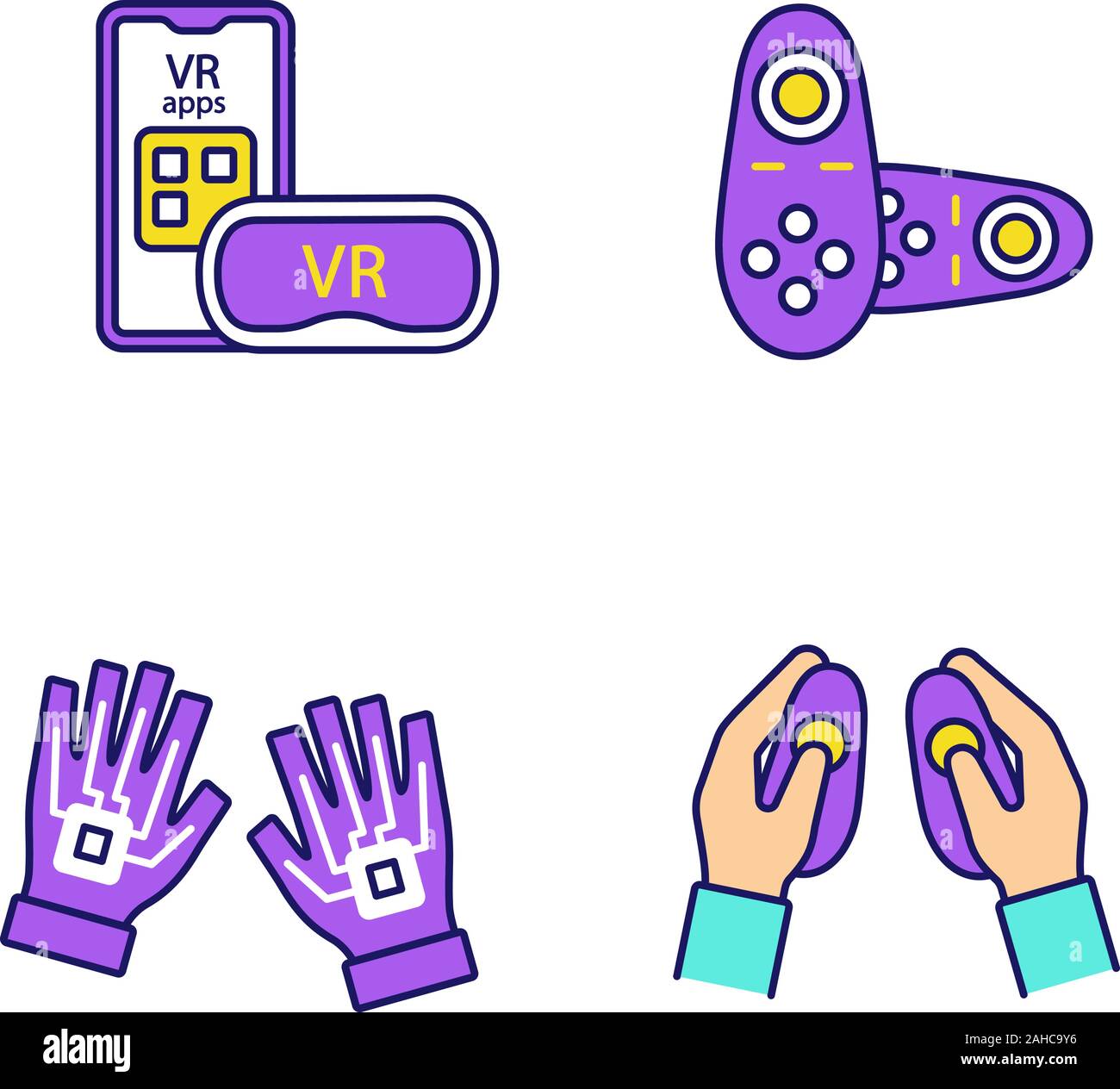 Virtual reality devices color icons set. Smartphone VR headset ... Virtual reality devices color icons set. Smartphone VR headset ...