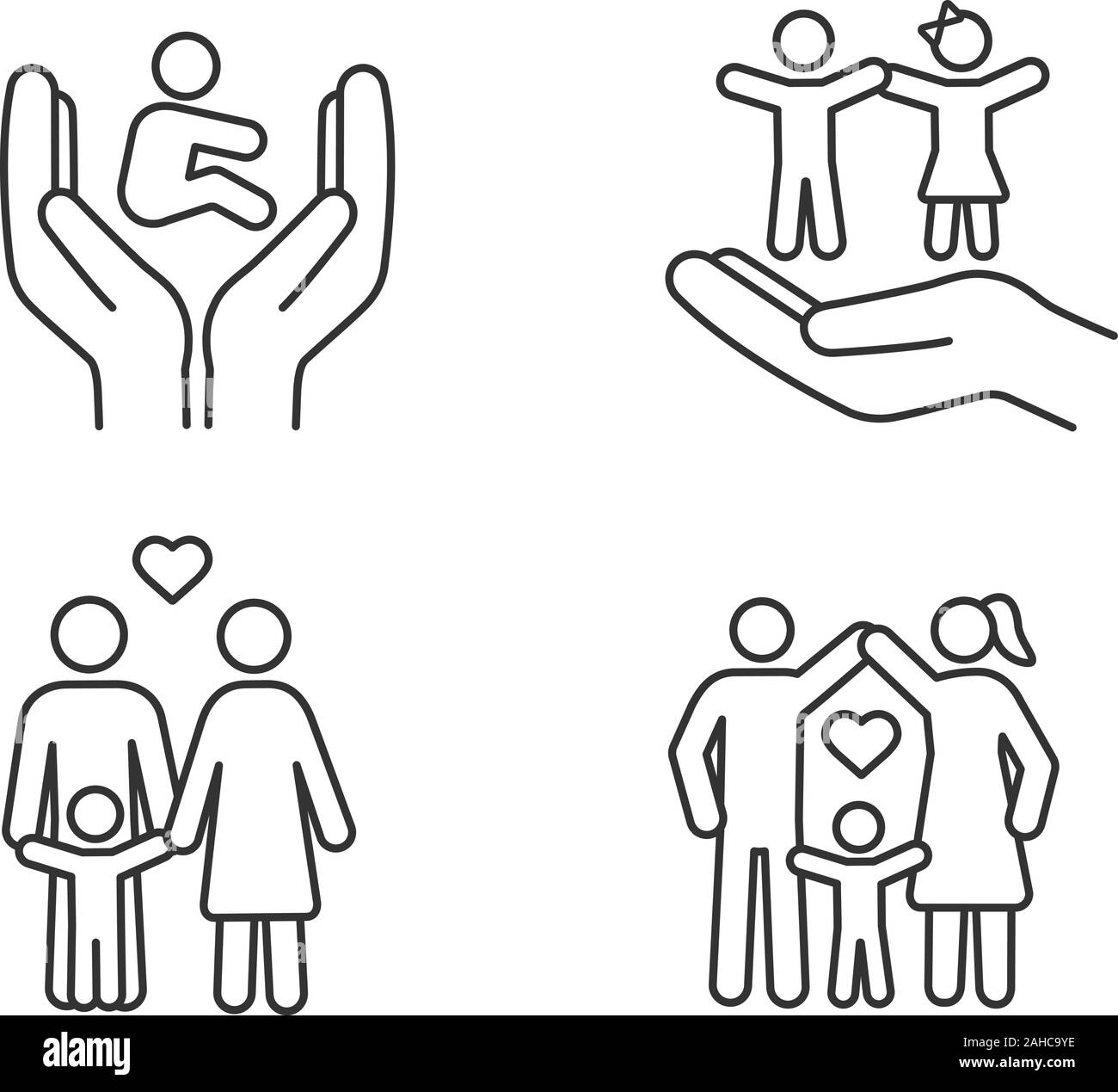Child custody linear icons set. Thin line contour symbols. Childcare ...