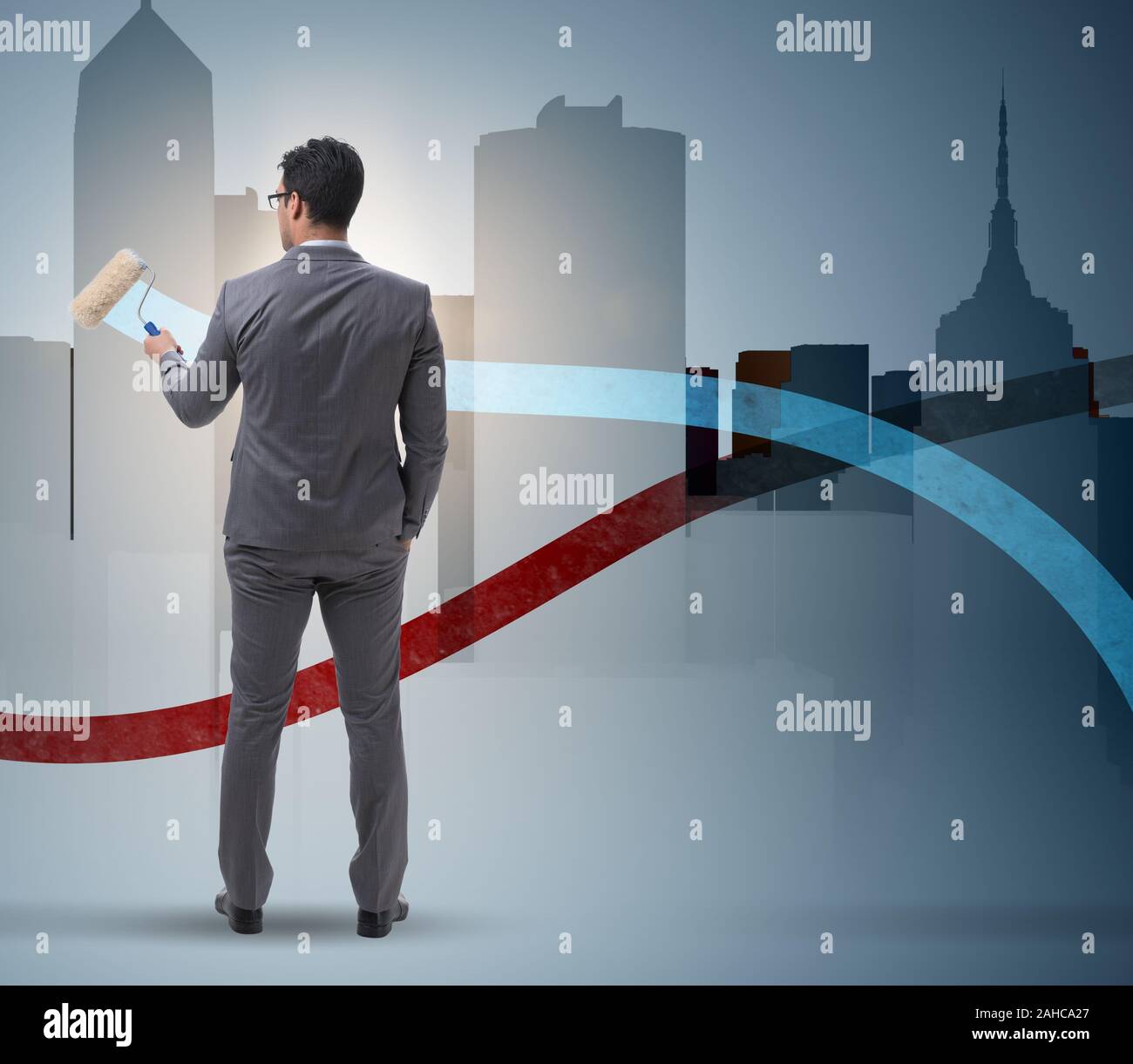 The businessman drawing charts in forecasting concept Stock Photo - Alamy
