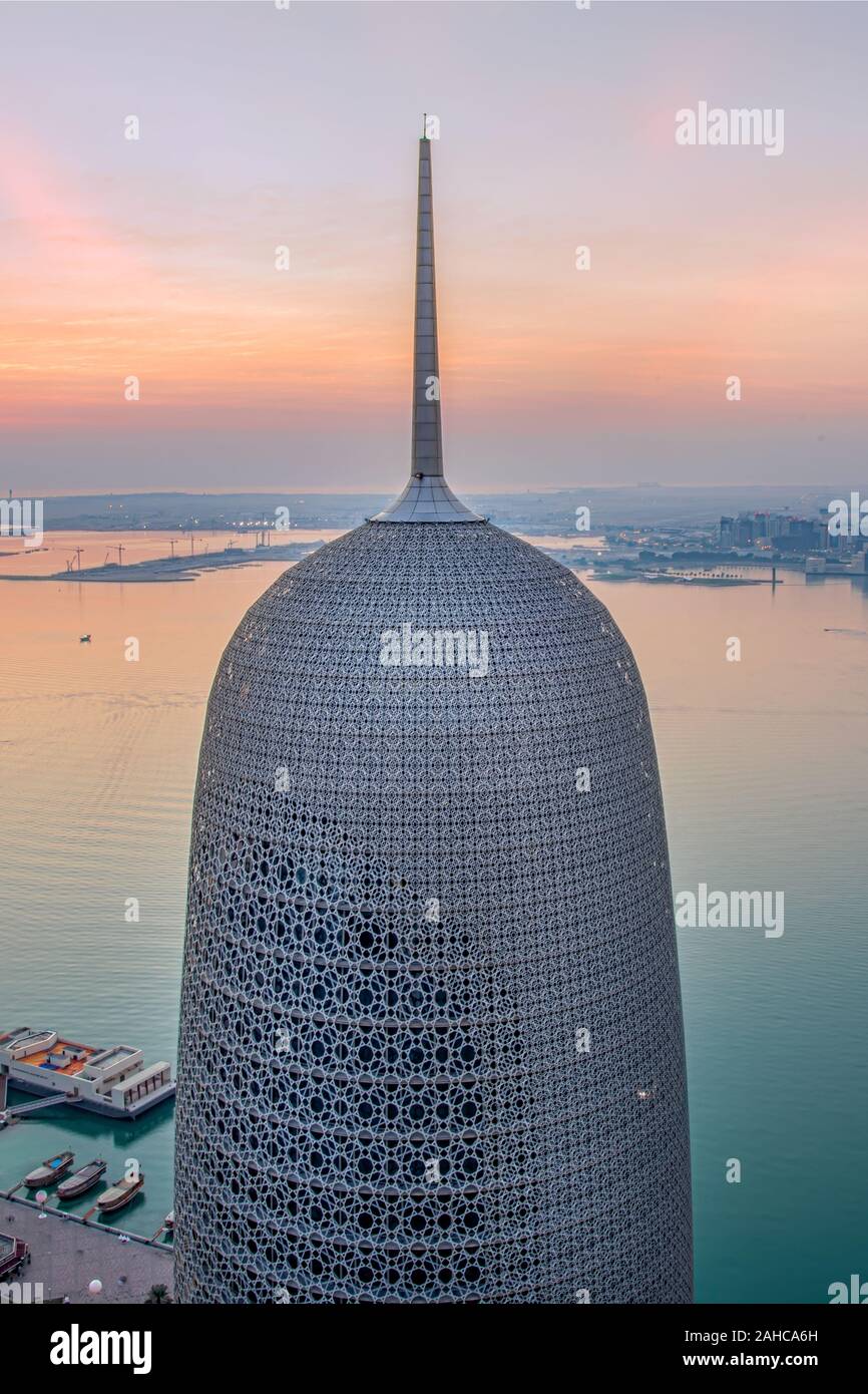 Sunrise view of Burj Doha . Iconic Doha Tower Stock Photo - Alamy