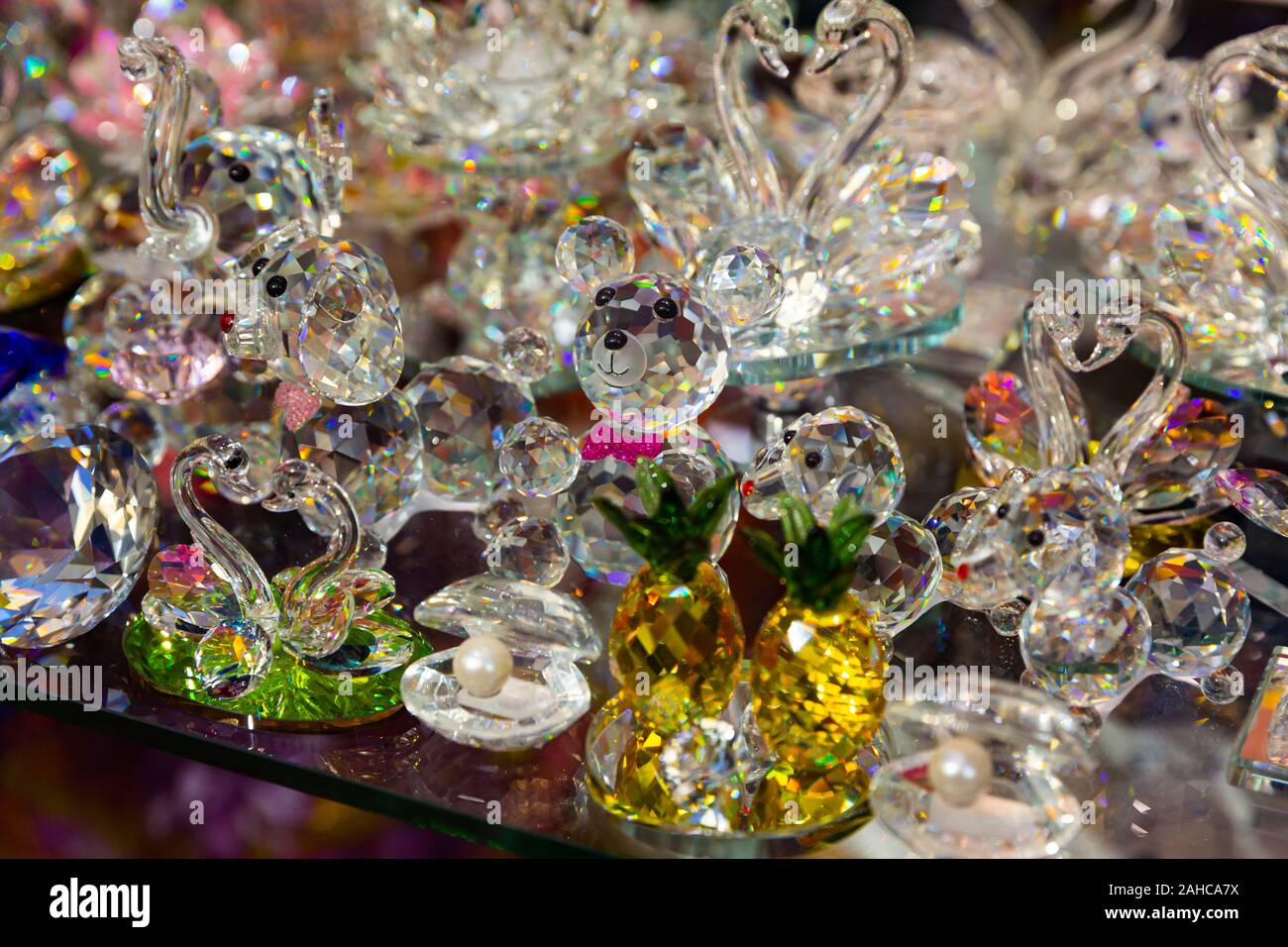 Original Bohemian art glass figures and glassware on display in czech ...