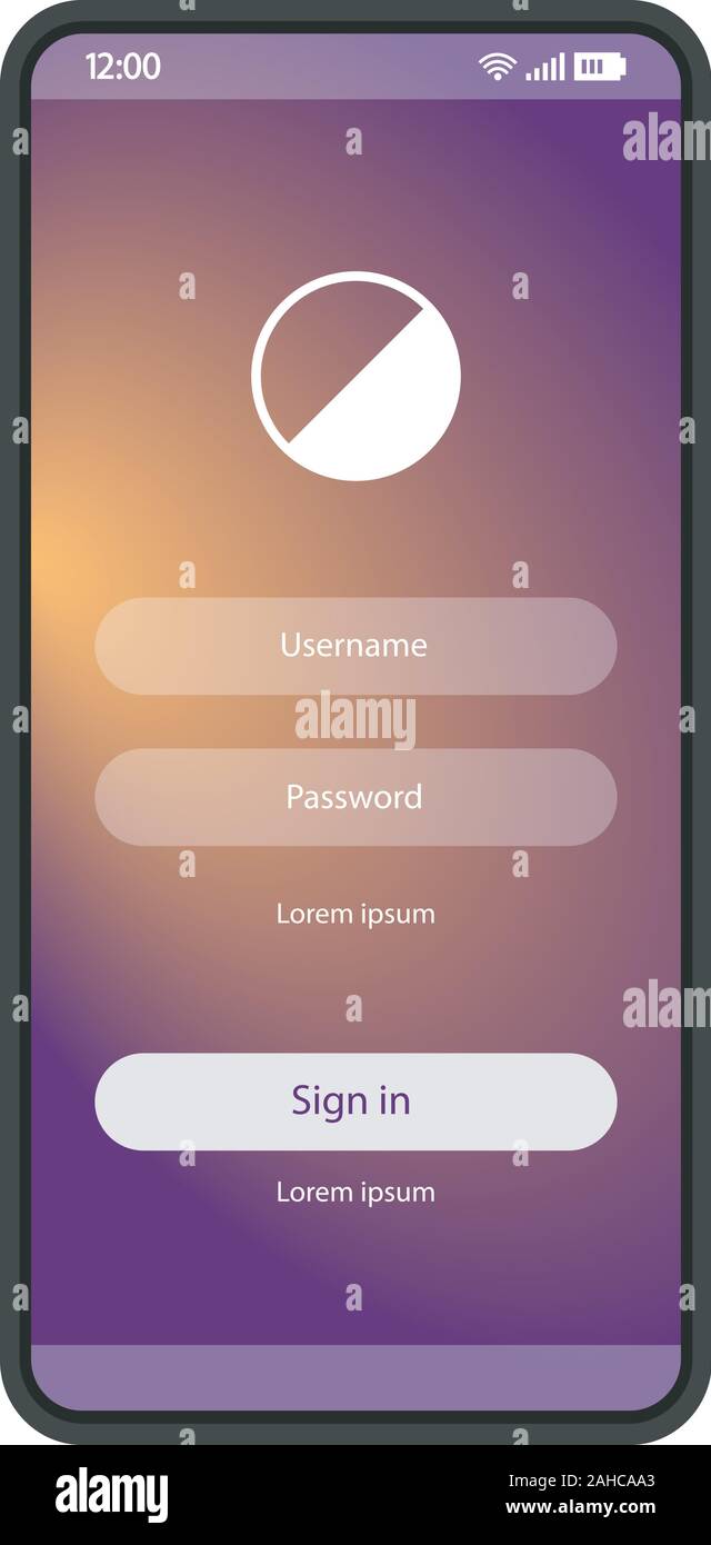 Sign in smartphone page vector template. Mobile app interface blue ...