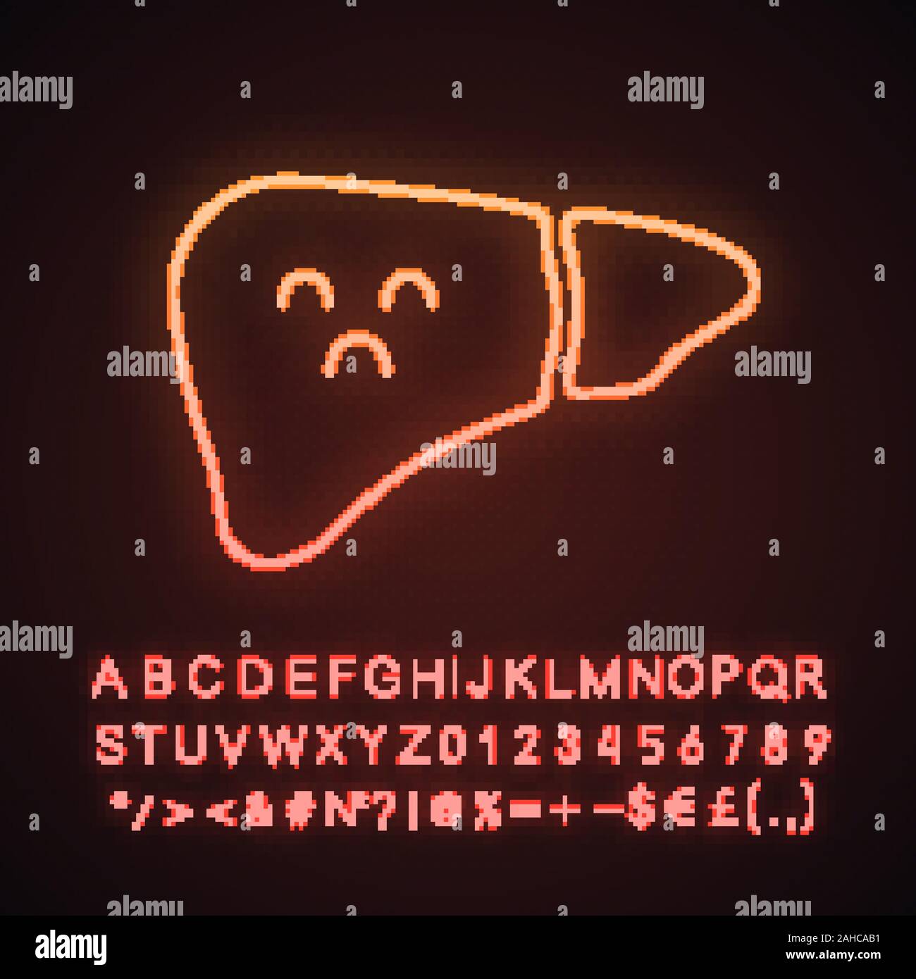 Sad liver neon light icon. Unhealthy digestive gland. Liver diseases ...
