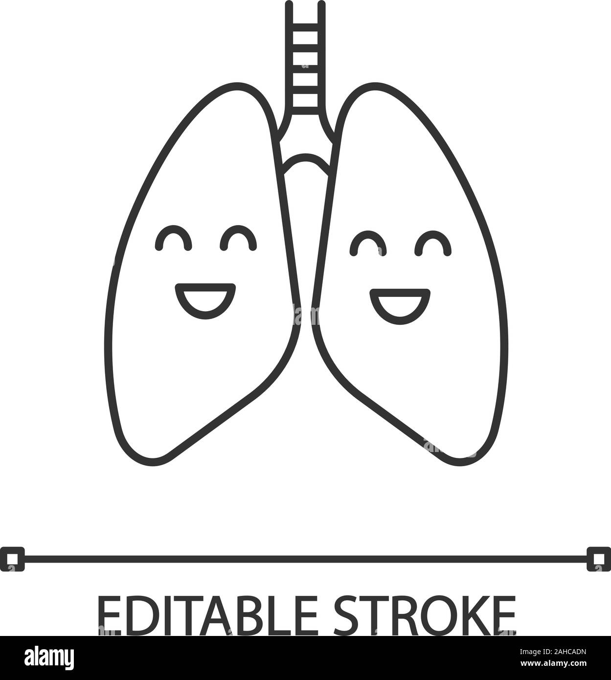Smiling human lungs linear icon. Respiratory health. Thin line ...