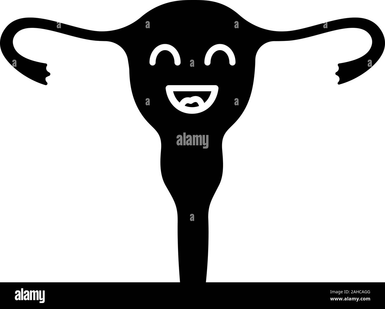 Smiling uterus glyph icon. Women's health. Fertility. Healthy female ...