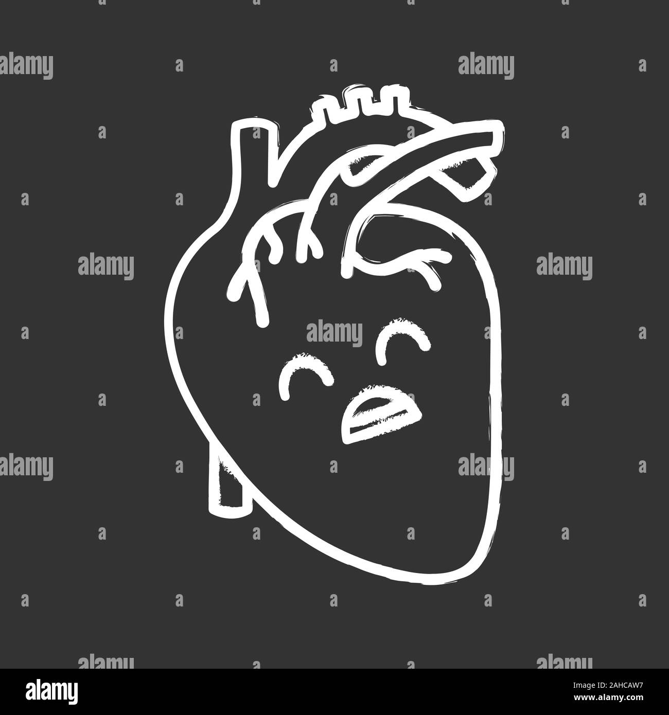 Sad human heart anatomy chalk icon. Cardiovascular system diseases ...