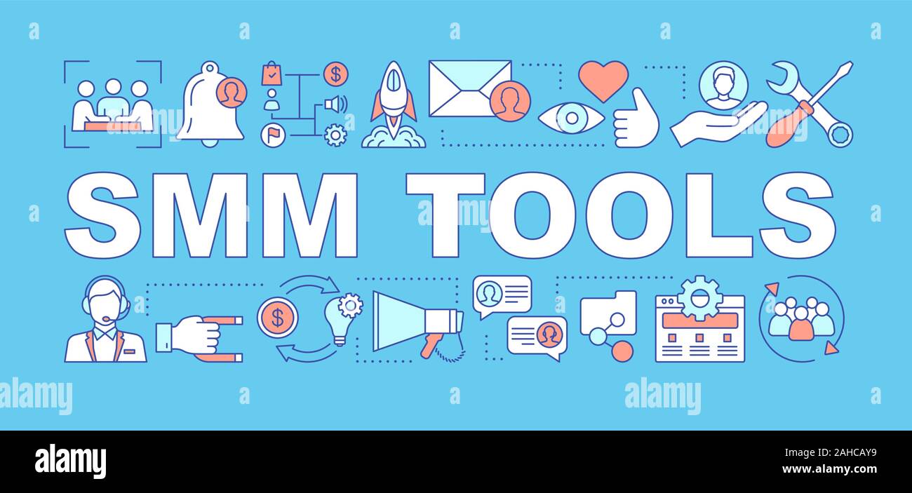 SMM tools word concepts banner. Social media analytics. Digital ...