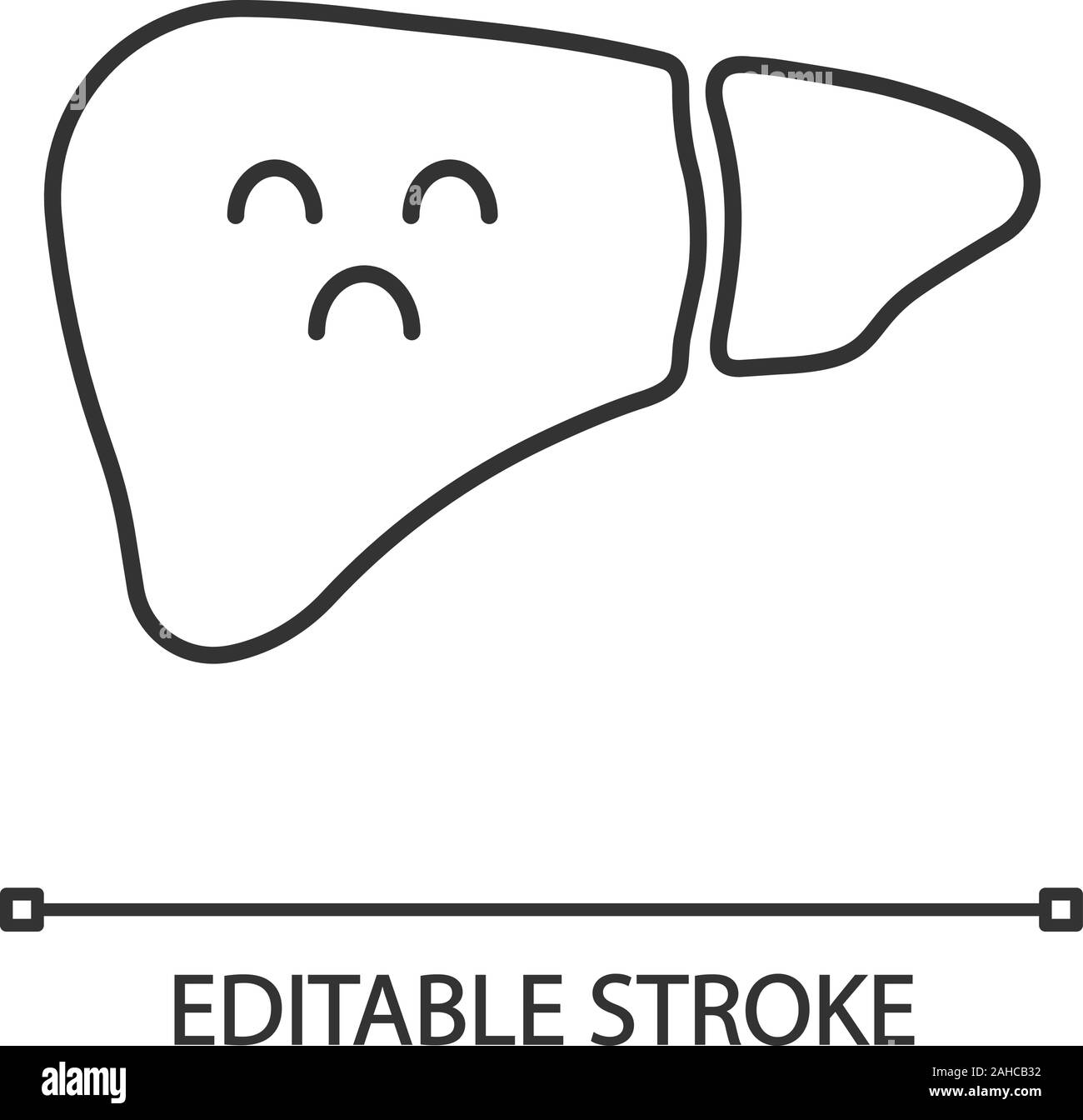 Sad liver linear icon. Thin line illustration. Unhealthy digestive ...