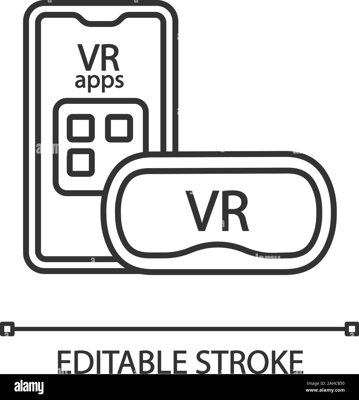 Smartphone VR headset linear icon. Virtual reality mobile apps. Thin ...