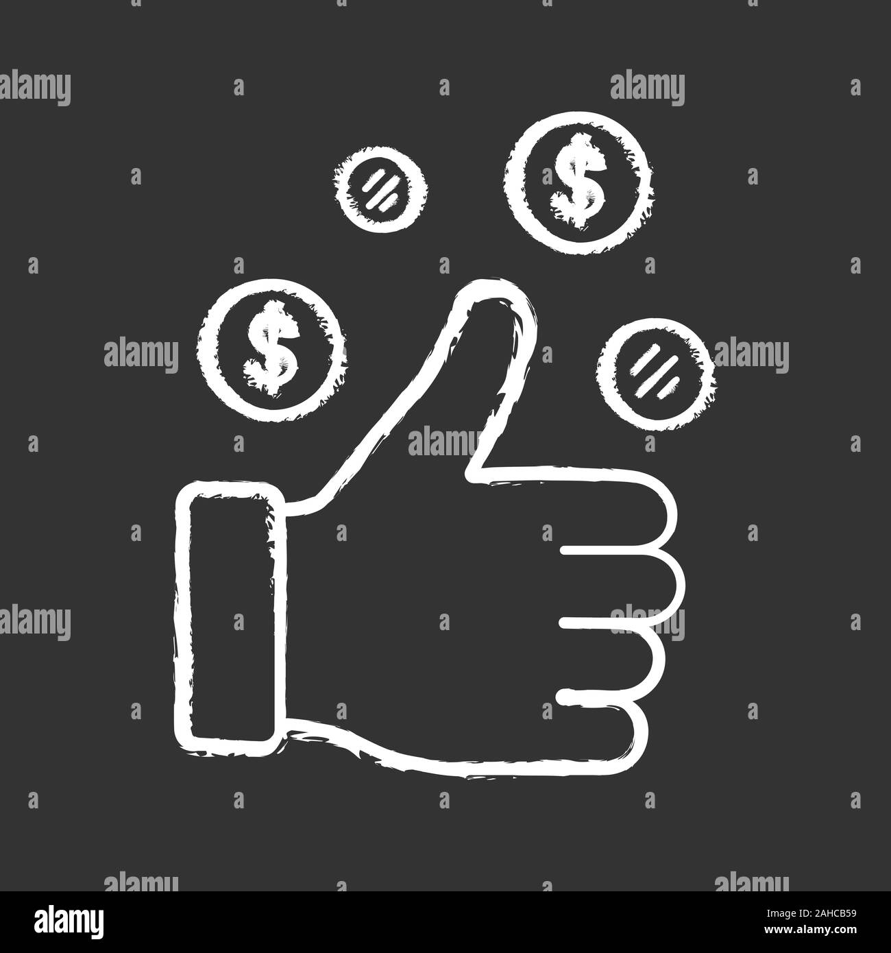 Financial success chalk icon. Thumbs up with dollars. Good luck ...