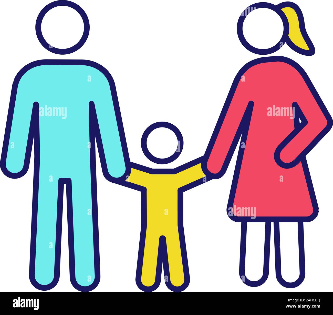 Family color icon. Woman, man and child. Positive parenting. Childcare ...