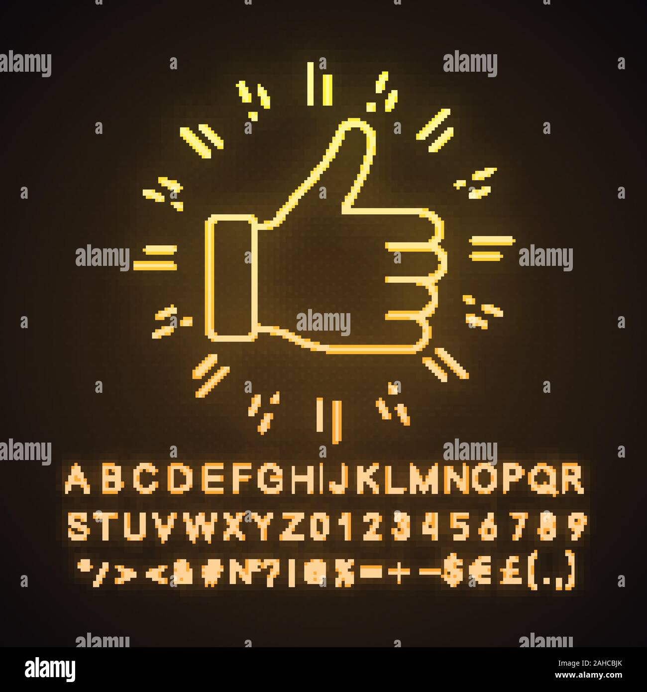 Thumbs up neon light icon. Social media like. Good, cool, ok hand ...