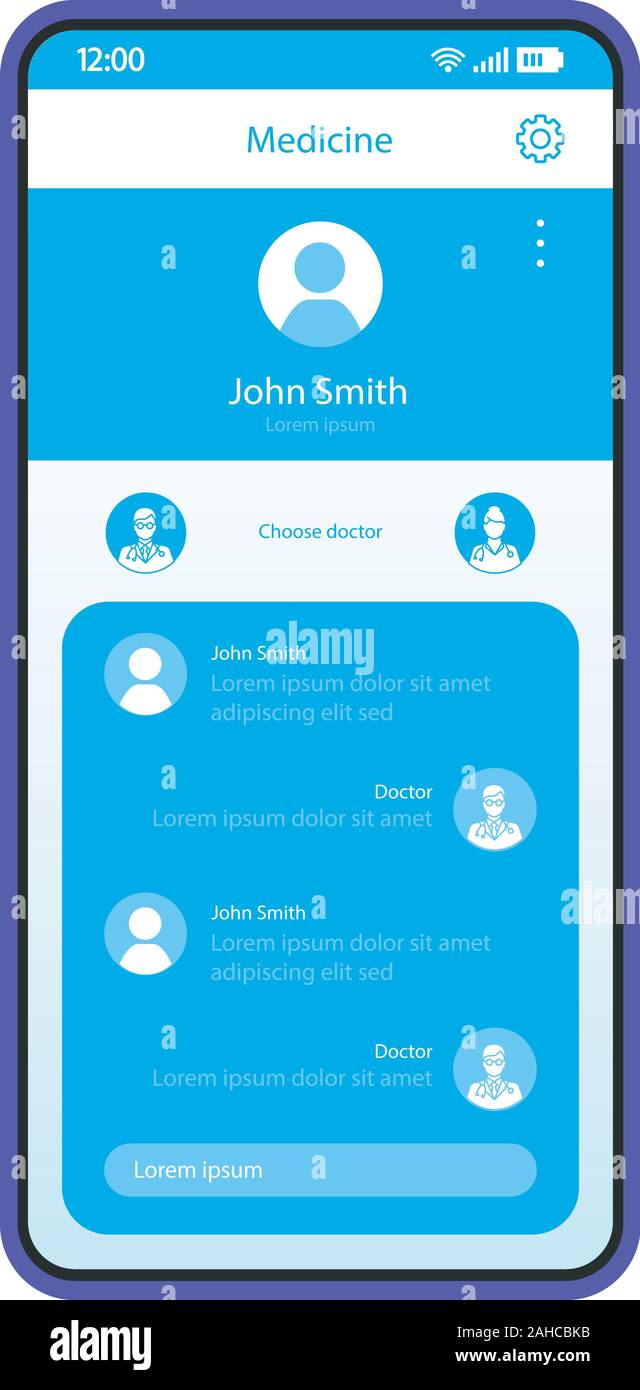Online medical consultation smartphone app interface vector template ...
