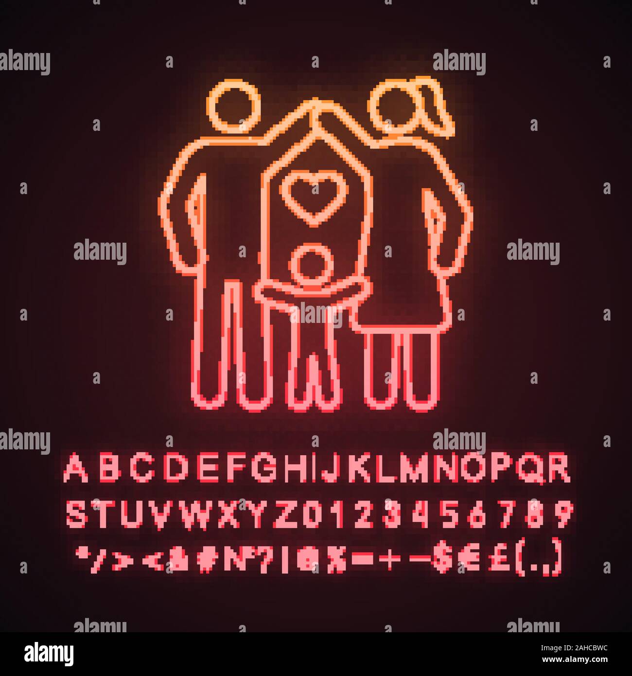 Child protection neon light icon. Family. Positive parenting. Childcare ...