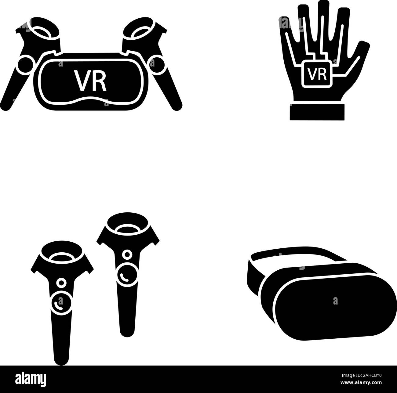 Virtual reality devices glyph icons set. Silhouette symbols. VR headset ... Virtual reality devices glyph icons set. Silhouette symbols. VR headset ...