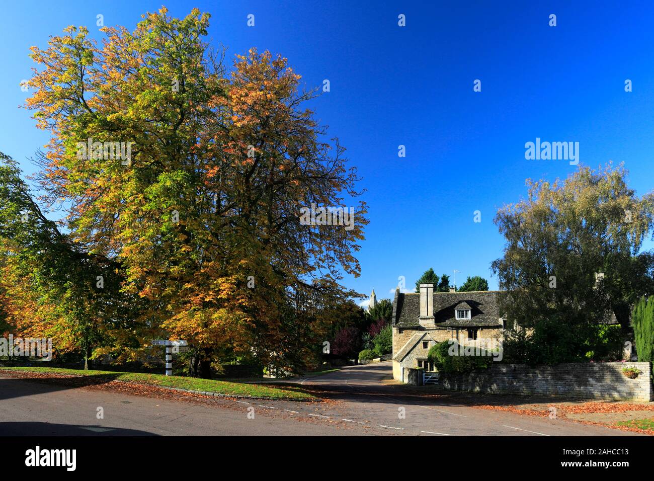 Autumn view of the village green at Duddington village ...