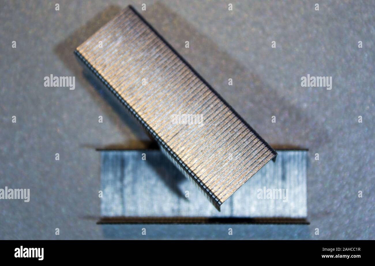 Staple on desk in close-up Stock Photo - Alamy