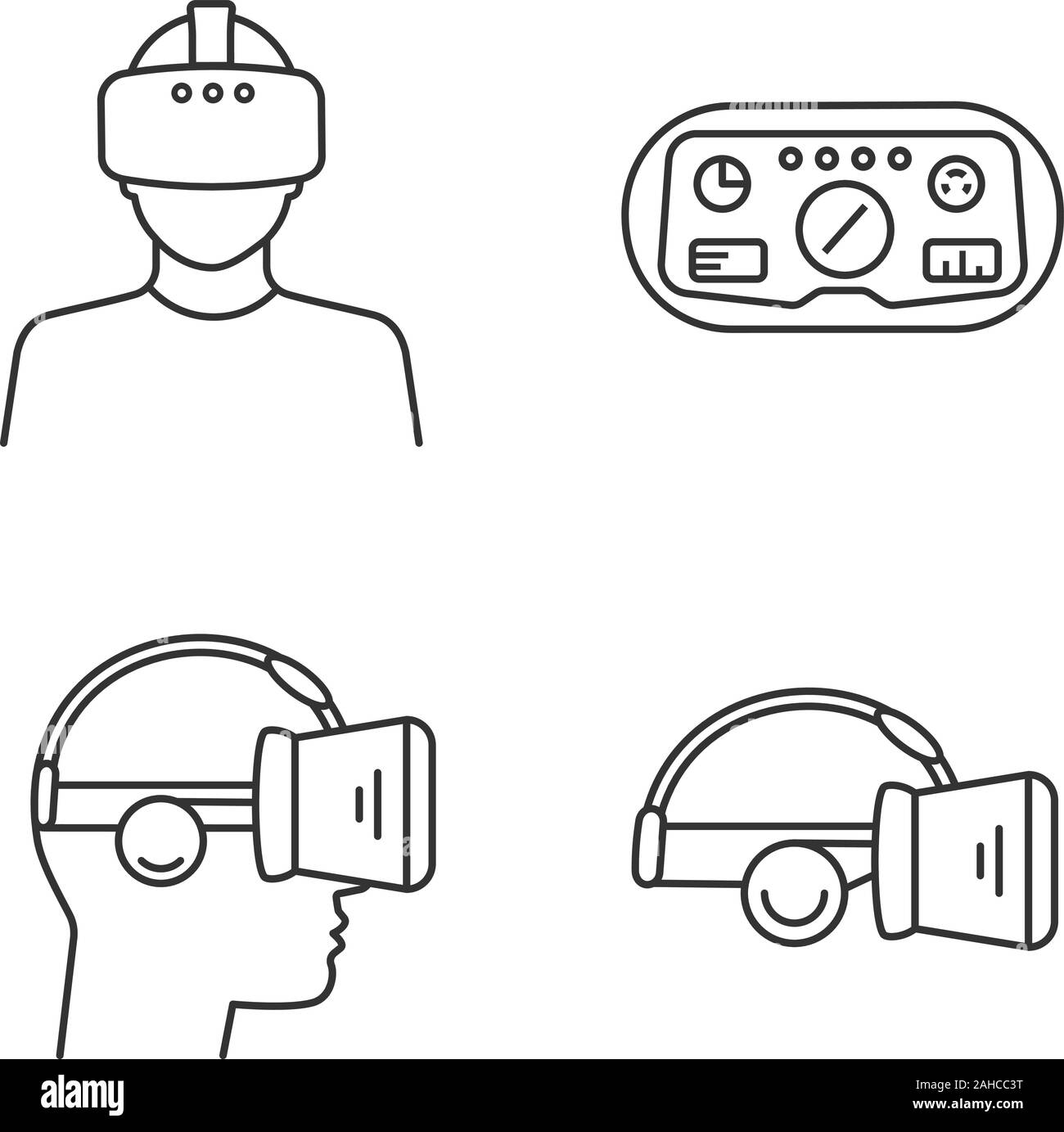 Virtual reality linear icons set. Thin line contour symbols. VR players ...