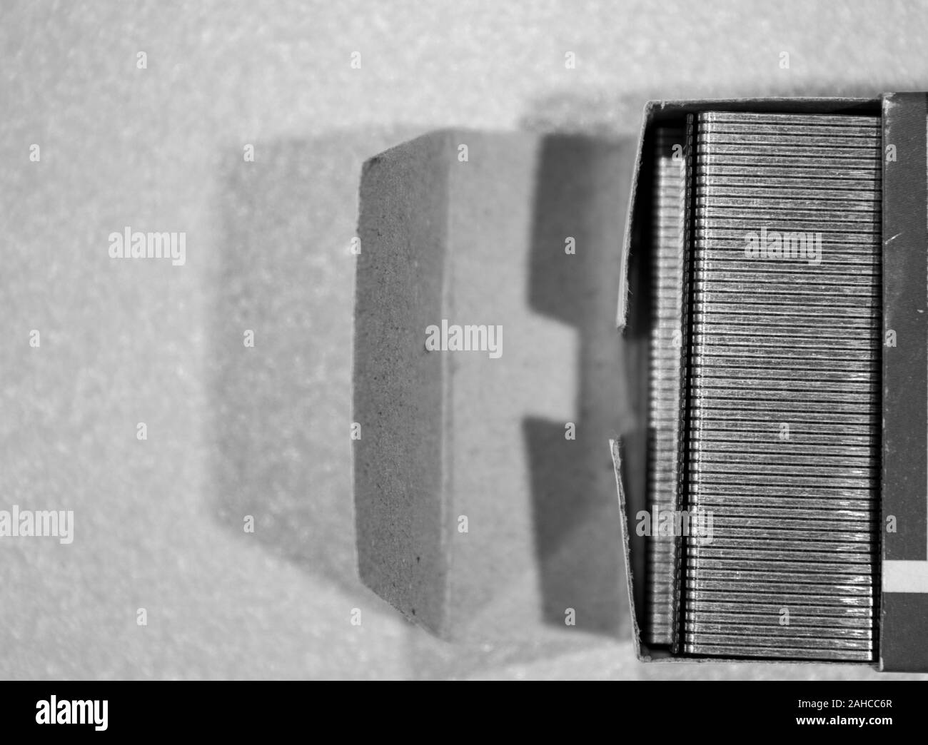 Staple on desk in close-up packaging Stock Photo - Alamy