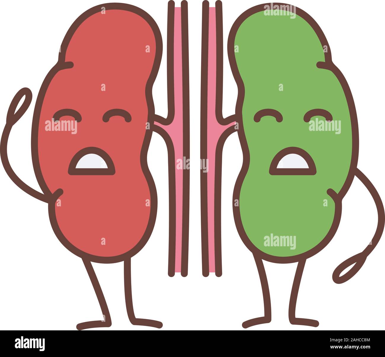 Sad human kidneys character color icon. Unhealthy urinary tract ...