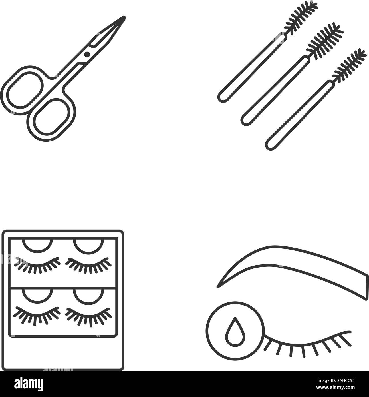 Eyelash extension linear icons set. Thin line contour symbols. Scissors ...
