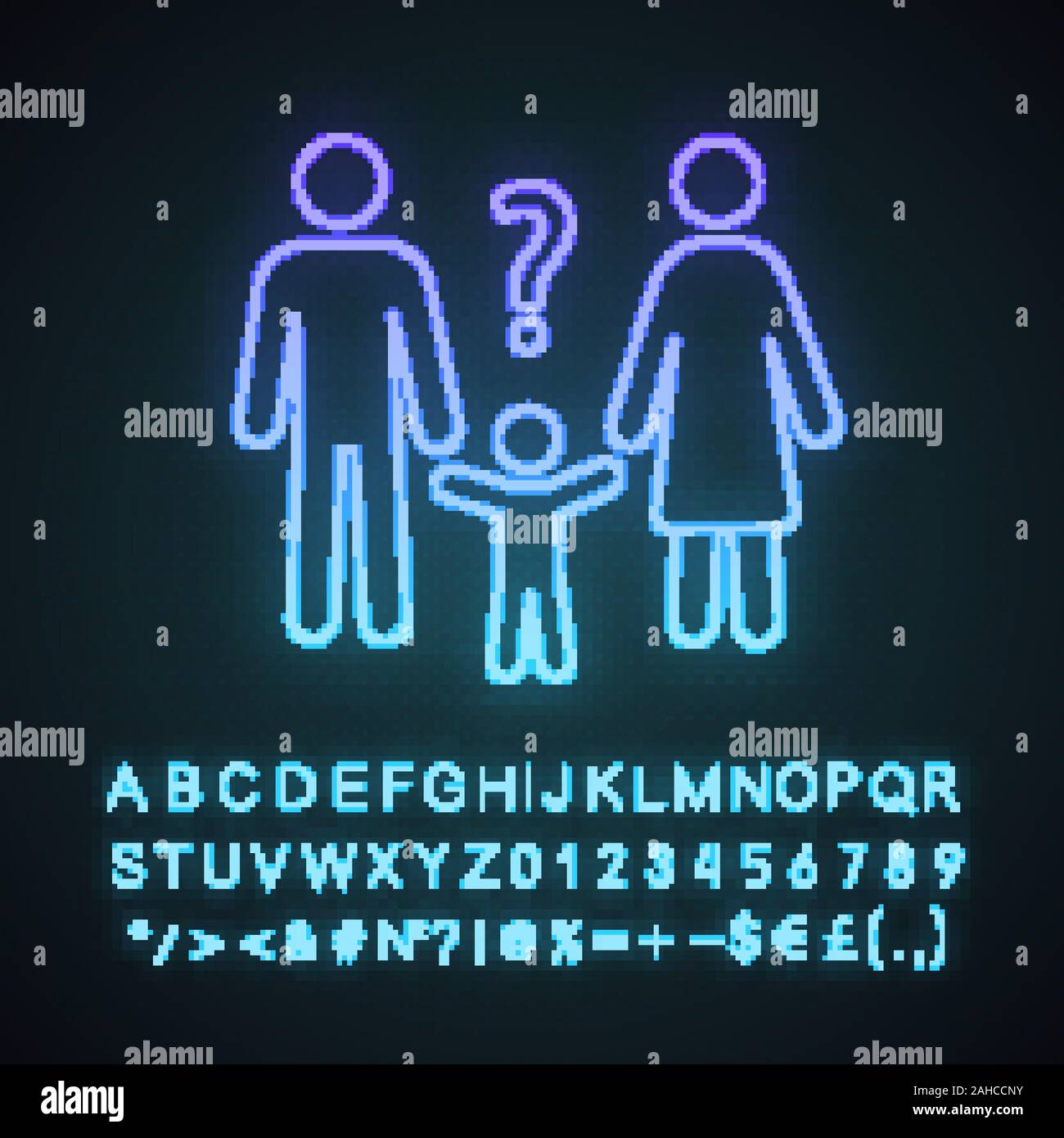 Child custody evaluation neon light icon. Parents solving problems ...