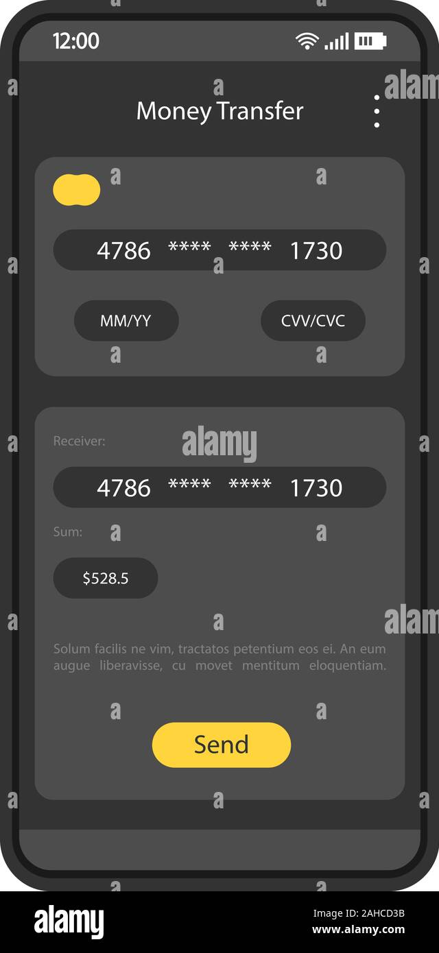 Money transfer app interface vector template. Mobile app interface ...