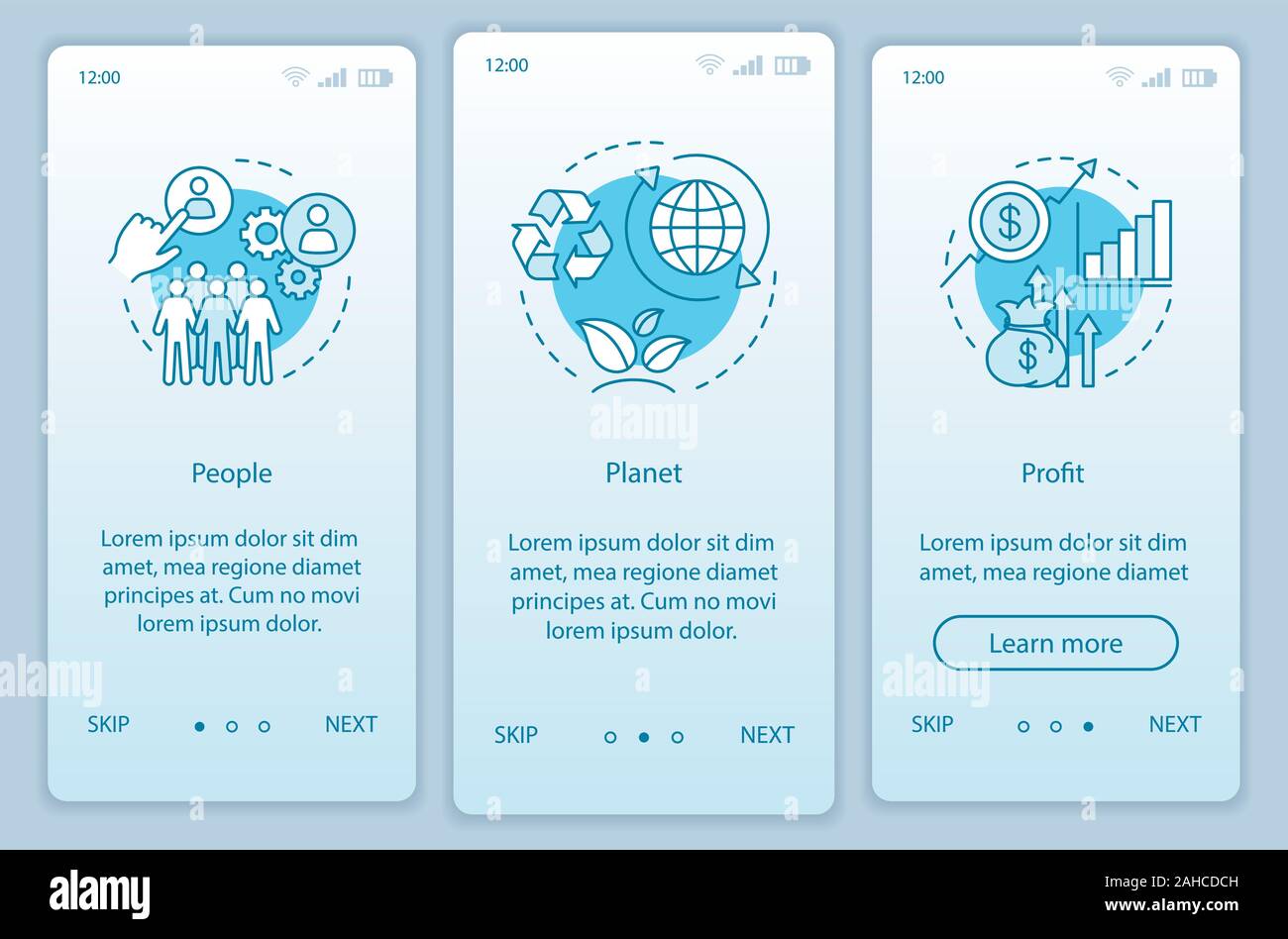 Resource management onboarding mobile app page screen template. People ...