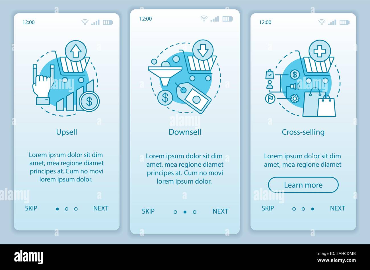 Sales techniques onboarding mobile app page screen vector template ...