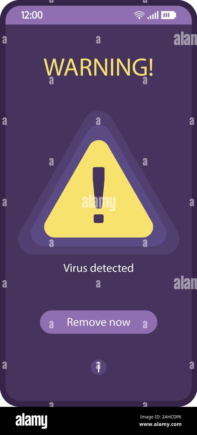 Mobile security app smartphone interface vector template. Warning ...