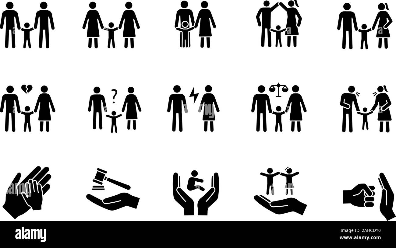 Child custody glyph icons set. Silhouette symbols. LGBT families ...