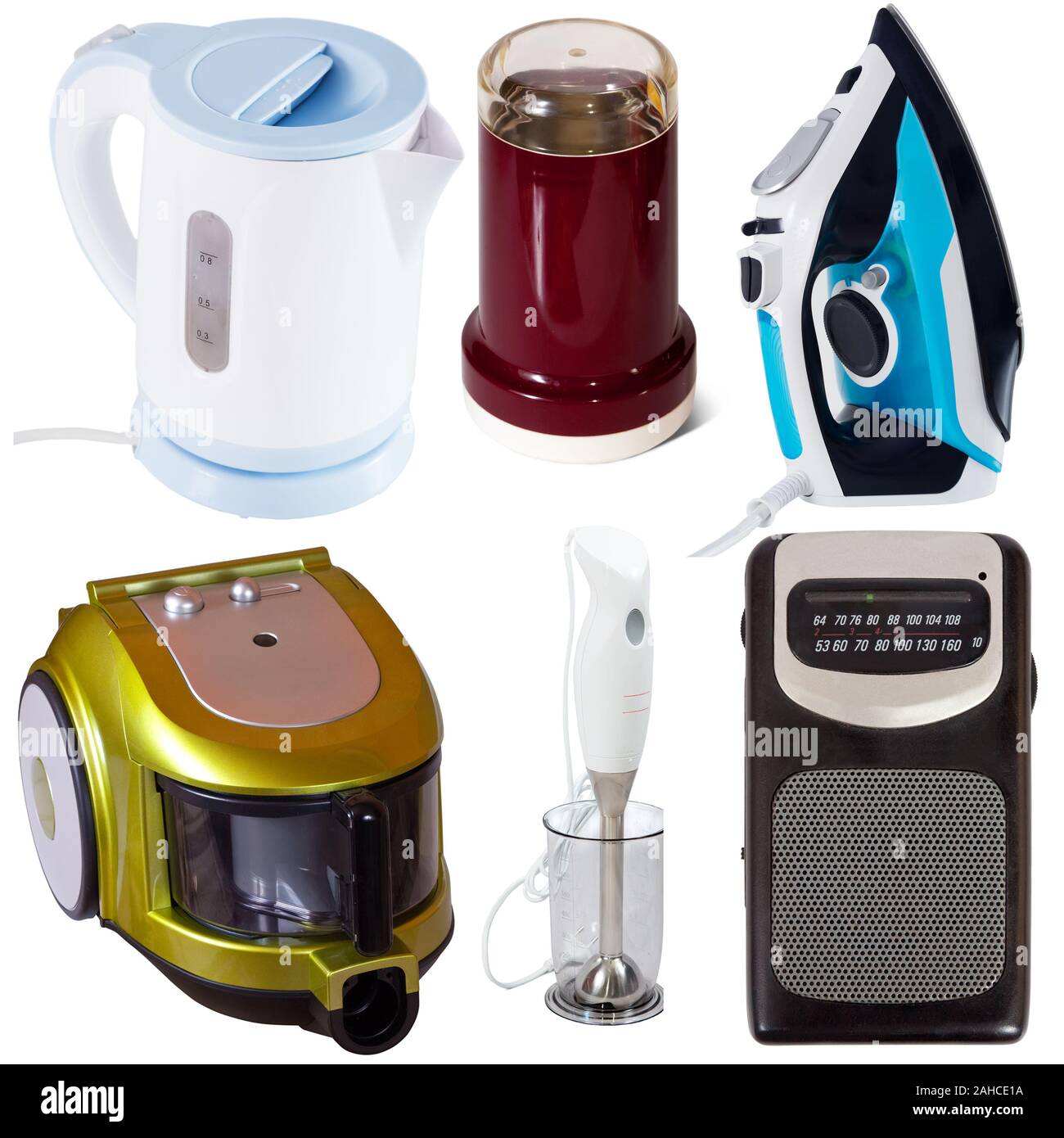 Assortment of household appliances isolated on white background Stock ...
